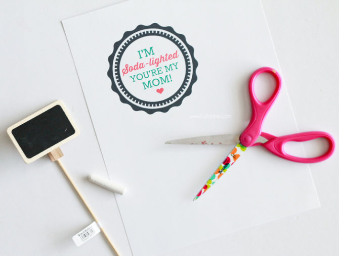 Mothers Day "Soda-lighted" basket with free printable tag!
