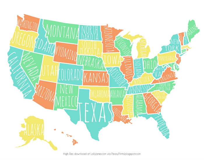 Colorful USA Map free printable | Lolly Jane | Bloglovin’