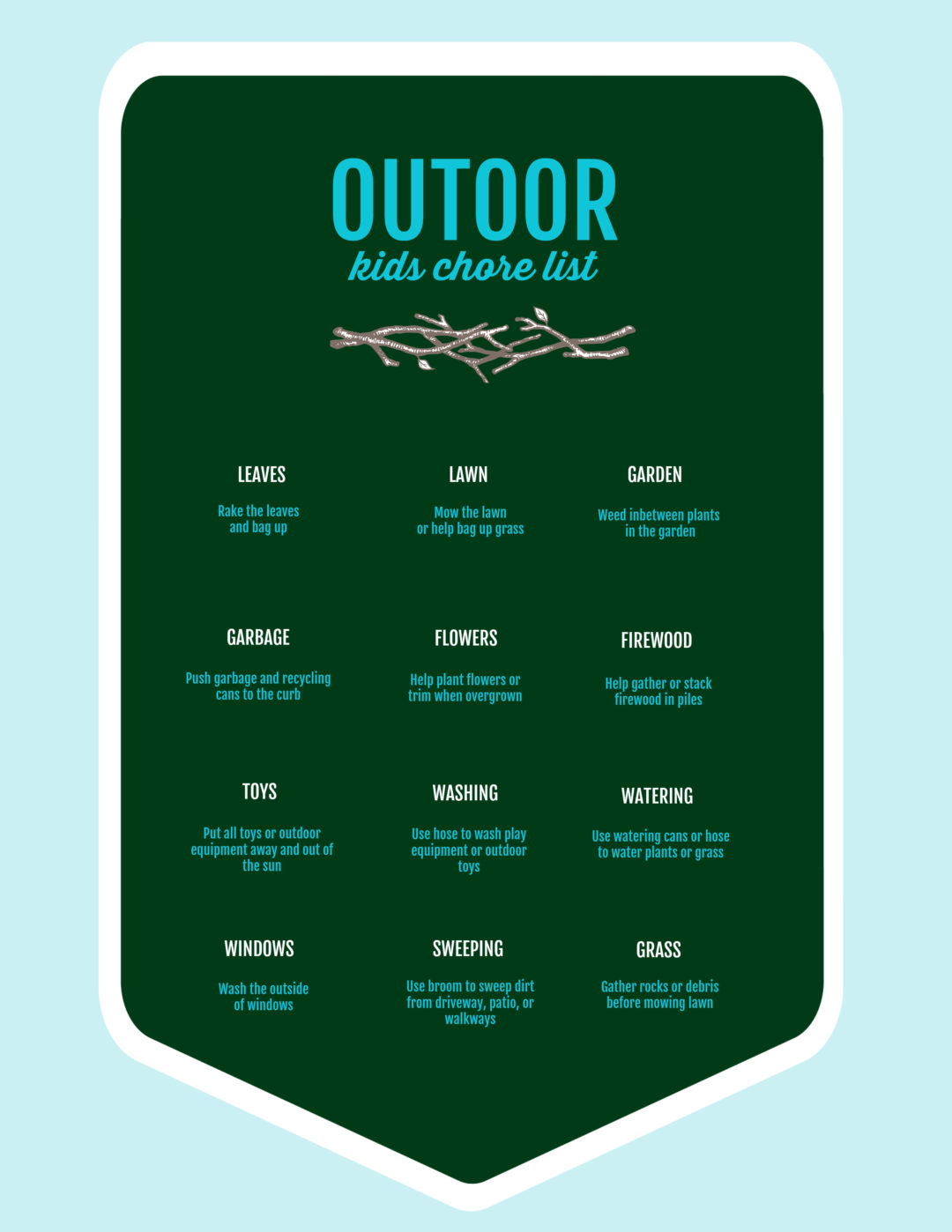 Free Printable Outdoor Kids Chore List - Lolly Jane