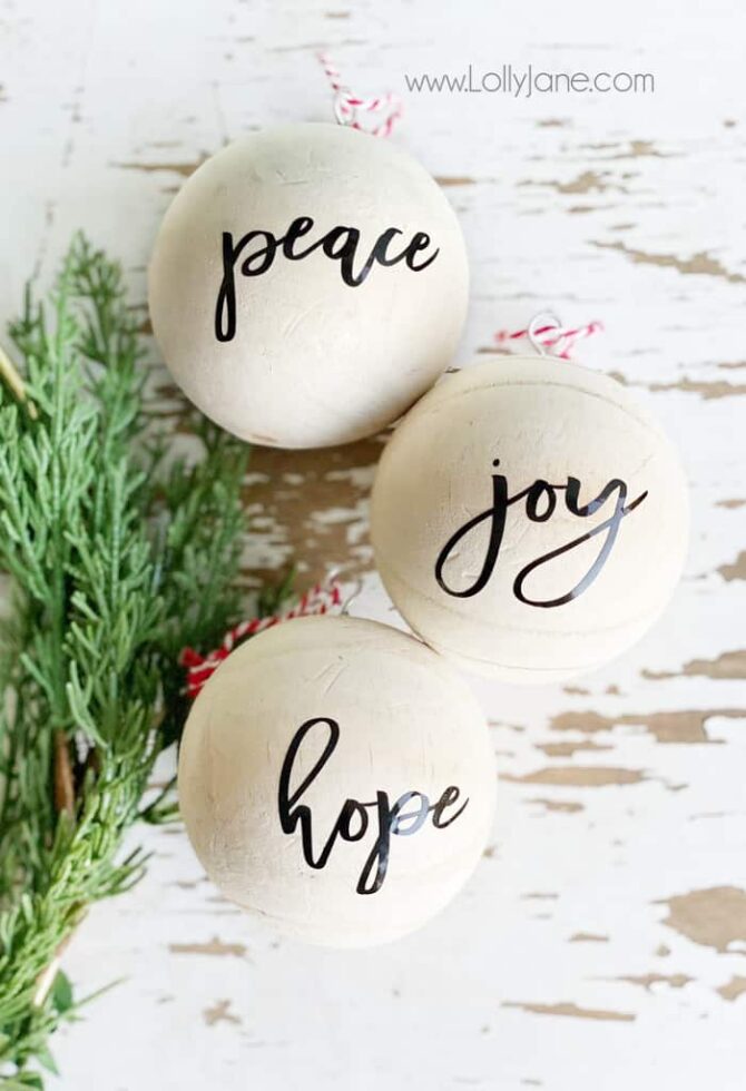 DIY Script Wood Ball Ornament + 6 More Handmade Ornaments! - Lolly Jane