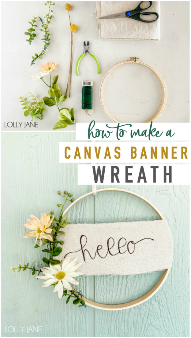 DIY Canvas Banner Hoop Wreath - Lolly Jane